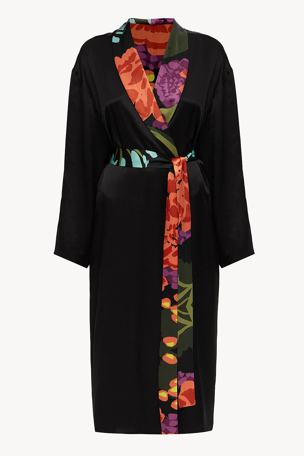 LESSLESS – Reversible midi silk robe featuring a relaxed fit in floral ...