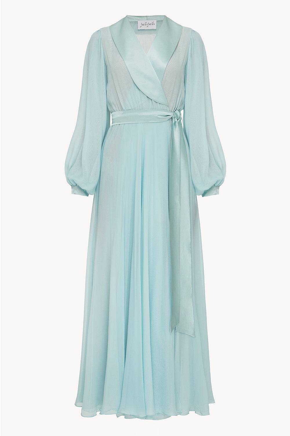 LESSLESS – Floor length floaty chiffon wrap blue dress – LESSLESS LLC