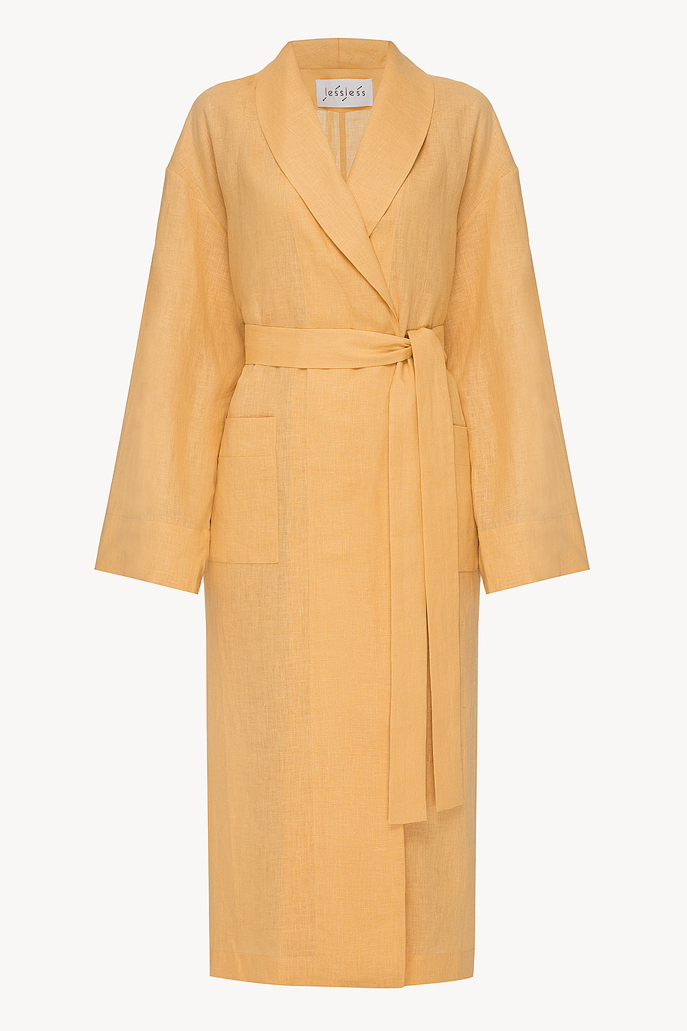 LESSLESS – Female linen robe in ochre – LESSLESS LLC